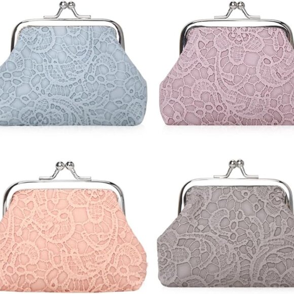 Accessories | Small Grey Leather Lace Coin Purses Set With Kiss Lock ...
